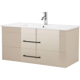 Waschtisch Welltime "Florenz", beige (kaschmir, kaschmir), B:100cm H:50cm T:46cm, MDF, Waschtische, Waschplatz mit 2 Auszügen und Softclose Breite 100cm
