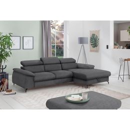 Ecksofa COTTA "Kitty L-Form, B: 242 cm", grau (schwarzgrau), B:244cm H:72cm T:166cm, Microfaser (100% Polyester);Flachgewebe (100% Polyester), Sofas, Ecksofa, mit Kopfteilverstellung, optional Bettfunktion & Bettkasten