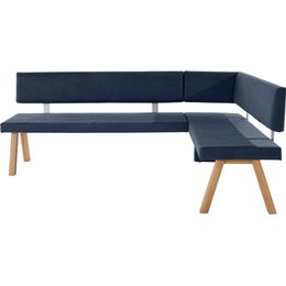 Eckbank Home Affaire "Rio", grau (grau blau), B:190cm H:89cm T:140cm, Polyester, Sitzbänke, Massivholz in Eiche geölt, Esszimmerbank bequem gepolstert