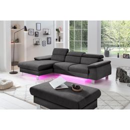 Ecksofa COTTA "Komaris L-Form, B: 244 cm", braun (mud), B:244cm H:72cm T:166cm, Microfaser PRIMABELLE (100% Polyester);Kunstleder SOFTLUX(100%Polyurethan);Feinstruktur (100% Polyester);Kunstleder SOFTLUX/Struktur (100%Polyurethan, 90%Polyester, 10% Polyacryl), Sofas, Ecksofa, mit Kopfteilverstellung, optional Bettfunktion, Bettkasten & Licht, Topseller