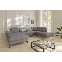 Sit & More Wohnlandschaft SIT & MORE "Morris Jubi U-Form, B: 300 cm", grau (taupe), B:300cm H:83cm T:202cm, 100% Polyester, Sofas, Wohnlandschaft, mit Armteilfunktion & 1 Zierkissen, optional Bettfunktion