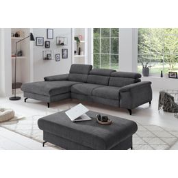 Ecksofa COTTA "Kitty L-Form, B: 242 cm", grau (schwarzgrau), B:244cm H:72cm T:166cm, Microfaser (100% Polyester);Flachgewebe (100% Polyester), Sofas, Ecksofa, mit Kopfteilverstellung, optional Bettfunktion & Bettkasten