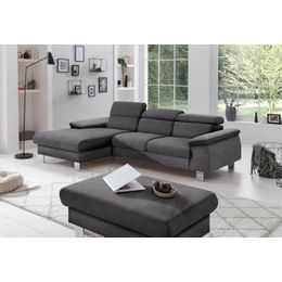 Ecksofa COTTA "Komaris L-Form, B: 244 cm", grau, B:244cm H:72cm T:166cm, Microfaser PRIMABELLE (100% Polyester);Kunstleder SOFTLUX(100%Polyurethan);Feinstruktur (100% Polyester);Kunstleder SOFTLUX/Struktur (100%Polyurethan, 90%Polyester, 10% Polyacryl), Sofas, Ecksofa, mit Kopfteilverstellung, optional Bettfunktion, Bettkasten & Licht, Topseller