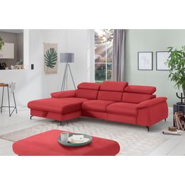 Ecksofa COTTA "Kitty L-Form, B: 242 cm", rot, B:244cm H:72cm T:166cm, Microfaser (100% Polyester);Flachgewebe (100% Polyester), Sofas, Ecksofa, mit Kopfteilverstellung, optional Bettfunktion & Bettkasten
