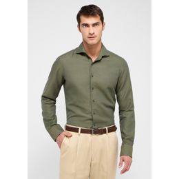 Langarmhemd Eterna "SLIM FIT", Herren, Gr. 42, Normalgrößen, grün (khaki), Twill, 59% Baumwolle, 41% Leinen, schmal, Manschette, Hemden, EASY IRON (bügelleicht)