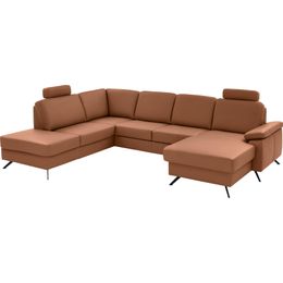 Wohnlandschaft DIE PLANBAR "PN-EM15047 U-Form, mit Kopfstützen", parkett, B:309cm H:104cm T:235cm, Sofas, Echtleder, wahlweise mit Bettfunktion u. Stauraum