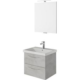 Badm&ouml;bel-Set SAPHIR "Serie 4035 2-teilig, Keramikwaschtisch mit LED-Spiegel, 60 cm breit", grau (oxid hellgrau quer), B:60cm H:200cm T:45cm, Spanplatte, Kastenm&ouml;bel-Sets, Badm&ouml;bel-Set, Badezimmer-Set inkl. Schubladen-D&auml;mpfer, 2 Schubladen, Waschplatz