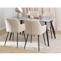 Esszimmer-Set ACTONA GROUP "Essgruppe, Speisetisch mit Stühlen, für das Esszimmer, Modern", grau, B:140cm H:75cm T:80cm, Stahl, Kastenmöbel-Sets, Rechteckiger tisch aus grau keramik Melamin & dunkelgraue Stühle