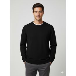 Rundhalspullover Selected Homme "SLHZREG-KRIS KNIT LS CREW NECK D", Herren, Gr. L, schwarz, Strick, Obermaterial: 100% Baumwolle, unifarben, regular fit, Rundhals, Rippbündchen, Pullover