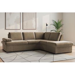 Sit & More Ecksofa SIT & MORE "Moreno L-Form, B: 238 cm", braun (hellbraun), B:238cm H:82cm T:202cm, 100% Polyester, Sofas, Ecksofa, mit Armteilverstellung, optional Bettfunktion