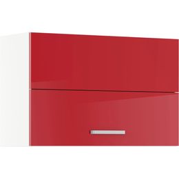Faltlifthängeschrank IMPULS KÜCHEN ""Turin", Breite/Höhe: 90/57,9 cm", rot (rot hochglanz), B:90cm H:57,9cm T:34,5cm, Holzwerkstoff, Schränke, vormontiert, mit Falt-Lifttür, mit verstellbarem Fachboden