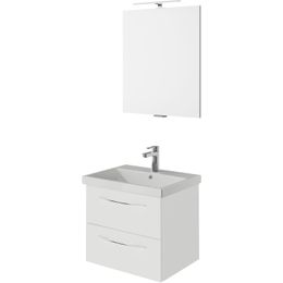 Badm&ouml;bel-Set SAPHIR "Serie 4035 2-teilig, Keramikwaschtisch mit LED-Spiegel, 60 cm breit", wei&szlig; (schneewei&szlig; glanz), B:60cm H:200cm T:45cm, Spanplatte, Kastenm&ouml;bel-Sets, Badm&ouml;bel-Set, Badezimmer-Set inkl. Schubladen-D&auml;mpfer, 2 Schubladen, Waschplatz