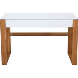 Schreibtisch Andas "Herdis", weiß (weiß, natur, natur, weiß), B:120cm H:75cm T:60cm, MDF, Beine Eiche, Tische, mit 2 grifflosen Schubladen