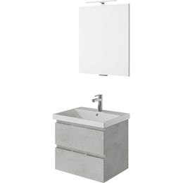 Badm&ouml;bel-Set SAPHIR "Serie 4035 2-teilig, Keramikwaschtisch mit LED-Spiegel, 60 cm breit", grau (oxid hellgrau quer), B:60cm H:200cm T:45cm, Spanplatte, Kastenm&ouml;bel-Sets, Badm&ouml;bel-Set, Badezimmer-Set inkl. Schubladen-D&auml;mpfer, 2 Schubladen, Waschplatz