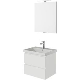 Badm&ouml;bel-Set SAPHIR "Serie 4035 2-teilig, Keramikwaschtisch mit LED-Spiegel, 60 cm breit", wei&szlig; (schneewei&szlig; glanz), B:60cm H:200cm T:45cm, Spanplatte, Kastenm&ouml;bel-Sets, Badm&ouml;bel-Set, Badezimmer-Set inkl. Schubladen-D&auml;mpfer, 2 Schubladen, Waschplatz