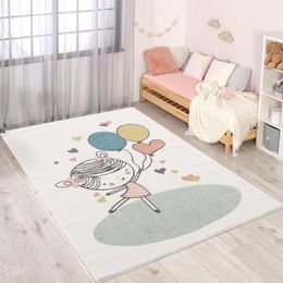 Kinderteppich Carpet City "Anime9393", beige (creme), B:140cm H:11mm L:200cm, Polypropylen (PP), Teppiche, Spielteppich, Spielteppich, Mädchen, Herzen, Ballon, Weicher Flor, Pflegeleicht