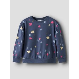 Sweatshirt name it "NMFNULA LS NREG SWEAT BRU PB", Mädchen, Gr. 116, blau (blau indigo), Sweatware, Obermaterial: 100% Baumwolle, gemustert, regular fit normal, Rundhals, Rippbündchen, Sweatshirts