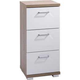 Badkommode ByLiving "Nebraska", weiß (sonoma eiche, hochglanz weiß), B:35,5cm H:74cm T:31,5cm, FSC-zertifizierter Holzwerkstoff, MDF, Sideboards, Breite 35 cm, Badezimmerschrank mit Metallgriffen, 3 Schubladen