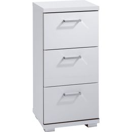 Badkommode ByLiving "Nebraska", weiß (weiß, hochglanz weiß), B:35,5cm H:74cm T:31,5cm, FSC-zertifizierter Holzwerkstoff, MDF, Sideboards, Breite 35 cm, Badezimmerschrank mit Metallgriffen, 3 Schubladen