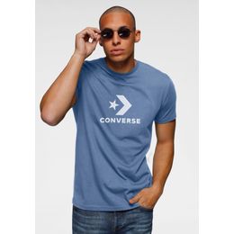 T-Shirt Converse "UNISEX Converse GO-TO STAR CHEVRON LOGO STANDARD FIT T-SHIRT", Damen, Gr. S, blau (lakeside blau), Single Jersey, Obermaterial: 100% Baumwolle, Rundhals, eingesetzt normaler Saum, Shirts