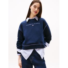 Sweatshirt Tommy Jeans "TJW RLX CRP STITCH LINEAR CREW", Damen, Gr. M (38), blau (schwarz night navy), Sweatware, Obermaterial: 80% Baumwolle, 20% Polyester, unifarben, relaxed fit, Rundhals, Rippb&uuml;ndchen, Sweatshirts Sweatshirt