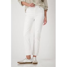 Straight-Jeans monari, Damen, Gr. 38, N-Gr, beige (ecru), Denim/Jeans, Obermaterial: 98% Baumwolle, 2% Elasthan, unifarben, regular fit knöchelfrei, Jeans, mit Glitzersteinchen und Destroyed-Effekten