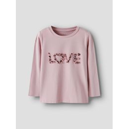 Langarmshirt name it "NMFNONA LS TOP", M&auml;dchen, Gr. 98, lila (burnished lila), Jersey, Obermaterial: 95% Baumwolle, 5% Elasthan, bedruckt, Rundhals, Shirts Langarmshirt