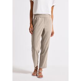 Jogger Pants Street One, Damen, Gr. 34, Länge 28, beige (morning beige), Stoff, 47% Viskose, 45% Polyester, 4% Elasthan, 4% Polyamid, unifarben, loose fit knöchelfrei, Hosen, Middle Waist