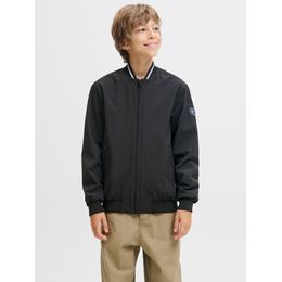 Jack & Jones Bomberjacke JACK & JONES JUNIOR "JJBROOK BOMBER JNR", Jungen, Gr. 152, schwarz (schwarz detail:lining: schwarz), Web, Obermaterial: 90% Polyester, 10% Elasthan, unifarben, regular fit normal, Jacken