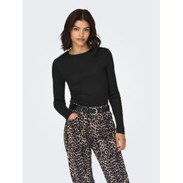 Langarmshirt Only "ONLCHECKIE LIFE L/S TOP BOX JRS", Damen, Gr. M, schwarz (schwarz detail:rhinestones round), Jersey, Obermaterial: 95% Baumwolle, 5% Elasthan, unifarben, regular fit, Rundhals, Shirts Langarmshirt
