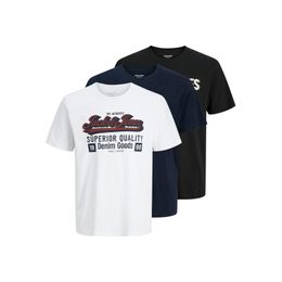 Jack & Jones PlusSize T-Shirt "JJELOGO TEE SS 2 COL AW25 3PK MP PLS", Herren, Gr. 6XL, schwarz (cloud dancer pack:sky captain, schwarz), Jersey, Obermaterial: 100% Baumwolle, JACK & JONES PLUSSIZE, bedruckt, regular fit normal, Rundhals, Shirts