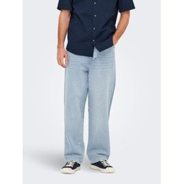 Only & Sons Loose-fit-Jeans ONLY & SONS "ONSFADE LOOSE BOX TAI DNM MU OTL", Herren, Gr. 30, Länge 32, blau (light blau denim), Denim/Jeans, Obermaterial: 100% Baumwolle, Abriebeffekte, loose fit, Jeans