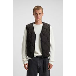 Steppweste HUGO BLUE "Bocolino", Herren, Gr. L, schwarz (schwarz001), Web, Obermaterial: 100% Polyamid, unifarben, relaxed fit normal, V-Ausschnitt, Westen Steppweste, V-Ausschnitt, relaxed fit, Rei&szlig;verschluss
