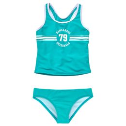 Tankini Kangaroos "Sporty", Mädchen, Gr. 158/164, N-Gr, blau (türkis), Polyamid, kontrastfarbene Details, unifarben, Bikini-Sets Tankini, mit sportlichem Frontdruck