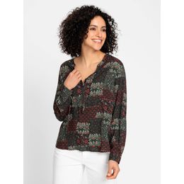 Druckbluse Inspirationen, Damen, Gr. 36, bunt (schwarz, terra, bedruckt), 100% Viskose, bedruckt, gemustert, mehrfarbig, V-Ausschnitt, Blusen Druckbluse