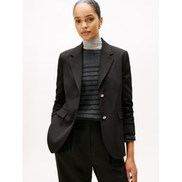 Longblazer Tommy Hilfiger "TIMELESS WOOL REG STRT SB BLAZER", Damen, Gr. 42, schwarz, Web, Obermaterial: 54% Polyester, 44% Wolle, 2% Elasthan, unifarben, regular fit, V-Ausschnitt, Blazer Longblazer, mit Wolle