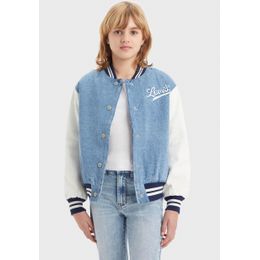 Bomberjacke LEVI'S KIDS "LVG DENIM BOMBER JACKET", Mädchen, Gr. 12 (152), blau (vibe check), Denim/Jeans, Obermaterial: 100% Baumwolle. Futter: 100% Polyester, Bündchen, Jacken, for GIRLS