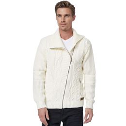 Strickjacke Rusty Neal, Herren, Gr. M, beige (ecru), 70% Polyacryl, 30% Baumwolle, unifarben, hoch geschlossener Ausschnitt, Strickjacken, mit asymmetrischem Reißverschluss