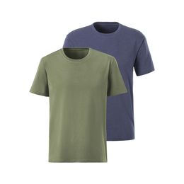 T-Shirt John Devin "mit Slub-Garn Struktur", Herren, Gr. S (44/46), grün (khaki, blau), Slub, Obermaterial: 100% Baumwolle, meliert, bequem, Rundhals, abgesteppte Kante, Shirts, aus leichter, strukturierter Baumwollqualität - im 2er-Sparpack