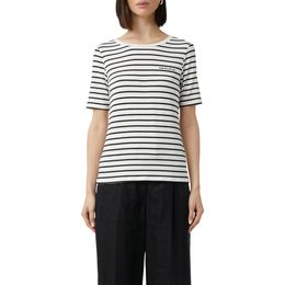 T-Shirt comma, Damen, Gr. 34, grau (grau, schwarz), Single Jersey, Obermaterial: 92% Viskose, 8% Elasthan, gestreift, regular fit taillenbedeckt, Rundhals, gerader Abschluss, Shirts T-Shirt, mit Logo Stickerei