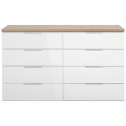 CARRYHOME Sideboard, Eiche Artisan, Wei&szlig; Hochglanz, Metall, 8 Schublade(n) Schubladen, 136x82x44 cm, FSC Mix, Typenauswahl, Beim&ouml;bel erh&auml;ltlich, stehend, Wohnzimmer, Kommoden & Sideboards, Sideboards