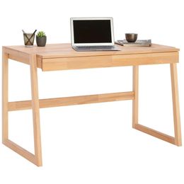CARRYHOME Schreibtisch, Kernbuche, Holz, Kernbuche, massiv, 1 (geteilt in 2 F&auml;chern) Schublade(n) Schubladen, rechteckig, eckig, U-Form, 65x75x120 cm, Arbeitszimmer, Schreibtische, B&uuml;rotische