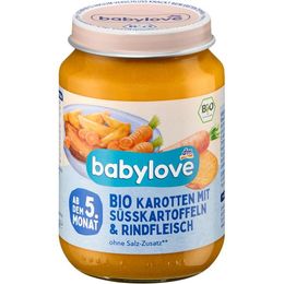 Men&uuml; Karotten mit S&uuml;&szlig;kartoffeln und Rind ab dem 5. Monat babylove