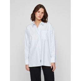 Hemdbluse Vila "VIDARMA L/S BUTTON SHIRT - NOOS", Damen, Gr. 36, blau (kentucky blau stripes:cloud dancer), Web, Obermaterial: 55% Polyester, 45% Baumwolle, gestreift, regular fit hüftbedeckend, Blusen