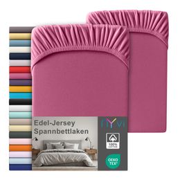 NYVI Edel Jersey Spannbettlaken Deluxe f&uuml;r Matratzen bis 25 cm Stegh&ouml;he - 100% Baumwolle supergek&auml;mmt, 140g/m&sup2;, Rundumgummizug Farbe:Pink;Gr&ouml;&szlig;e:90-100 x 200 cm (2er Set)