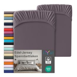 NYVI Edel Jersey Spannbettlaken Deluxe f&uuml;r Matratzen bis 25 cm Stegh&ouml;he - 100% Baumwolle supergek&auml;mmt, 140g/m&sup2;, Rundumgummizug Farbe:Graphit;Gr&ouml;&szlig;e:90-100 x 200 cm (2er Set)
