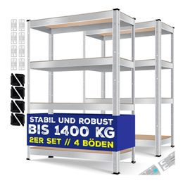 Masko&reg; 2er-Set Lagerregal Schwerlastregal, Kellerregal, verstellbare Ablagen, MDF-Platten Regal aus Metall, Steckregal, Werkstattregal, Keller, Garage