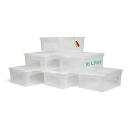 6x Aufbewahrungsboxen mit Deckel 16L transparente Boxen stapelbare Nestbar Storage boxes mit Clipverschluss Kunststoff BPA-frei 41x34x17 cm
