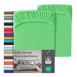 NYVI Edel Jersey Spannbettlaken Deluxe f&uuml;r Matratzen bis 25 cm Stegh&ouml;he - 100% Baumwolle supergek&auml;mmt, 140g/m&sup2;, Rundumgummizug Farbe:Apfel;Gr&ouml;&szlig;e:90-100 x 200 cm (2er Set)