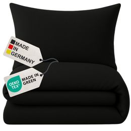 NYVI Biber Winter Bettw&auml;sche Deluxe mit Rei&szlig;verschluss - Flauschige Bettgarnitur, 100% Baumwolle, 145g/m&sup2;, Einlaufschutz Farbe:Schwarz;Gr&ouml;&szlig;e:155x220 cm
